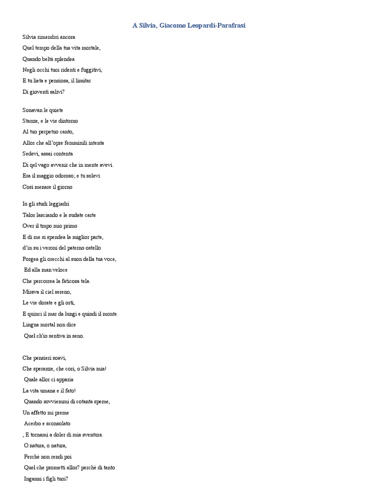 A Silvia, Giacomo Leopardi-Parafrasi | PDF