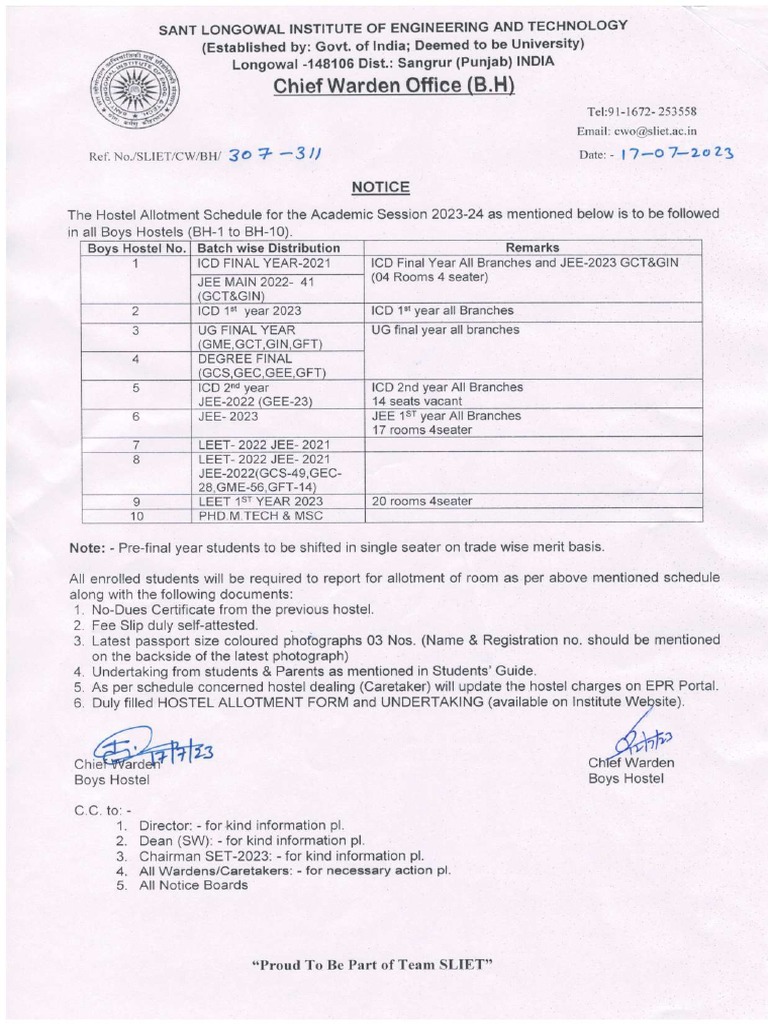 Allotment Hostel 2023 | PDF