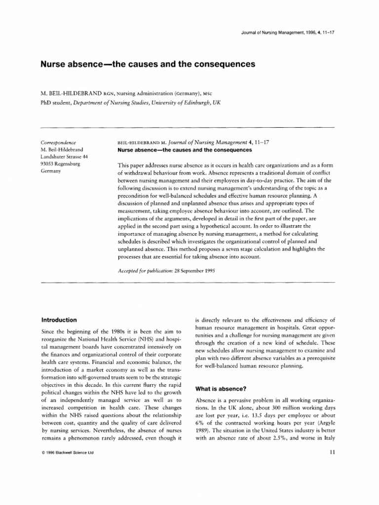 Causes and Consequences of Nurse Absence | PDF | Nursing | Employment