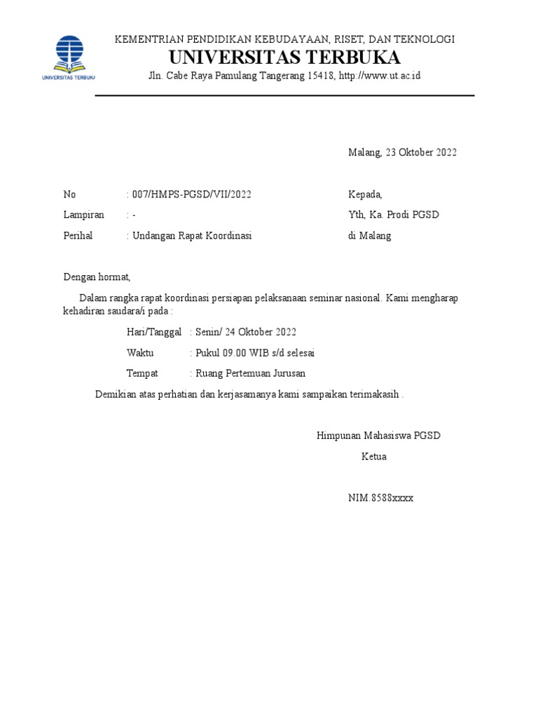 Contoh Surat Undangan Himpunan Mahasiswa | PDF