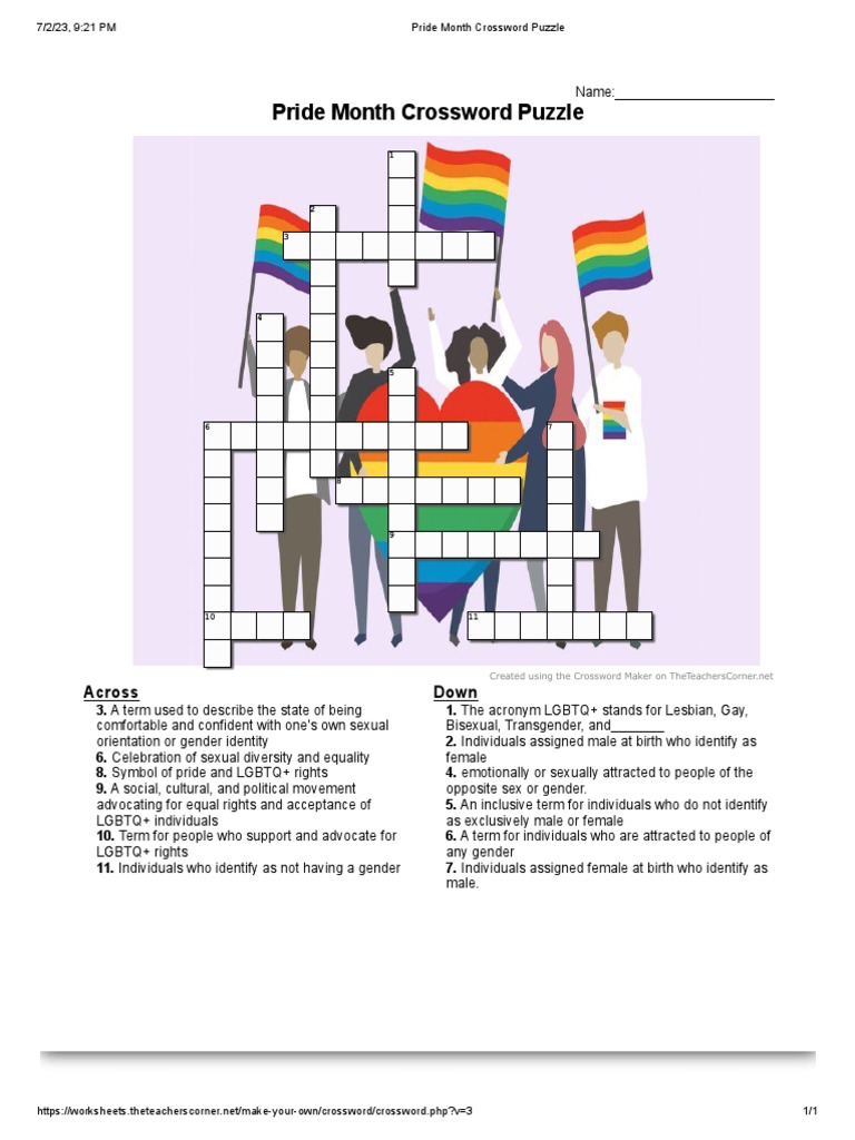 Pride Month LGBTQ+ Crossword Puzzle | PDF | LGBTQIA+ Studies | Lgbt