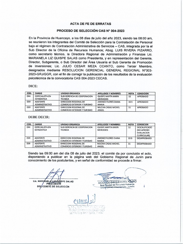 Acta de Fe de Erratas | PDF