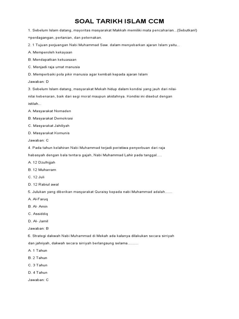 50 SOAL TARIKH ISLAM CCM (Belum Selesai) | PDF