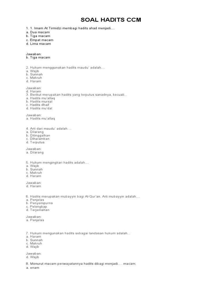 50 SOAL HADITS CCM (Belum Selesai) | PDF