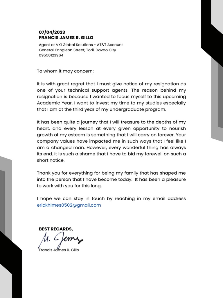 Black & Grey Clean Modern Resignation Letter | PDF