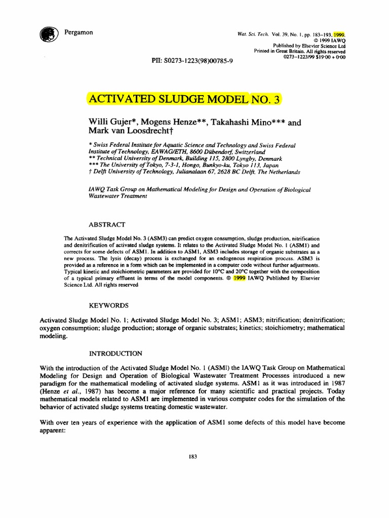 Activated Sludge Model No. 3 Overview | PDF | Chemistry | Physical Sciences