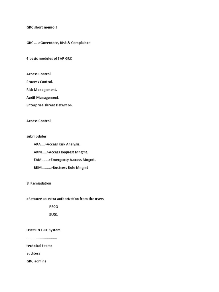 GRC Overview: SAP Modules & BRM | PDF | Information Science | Systems Science