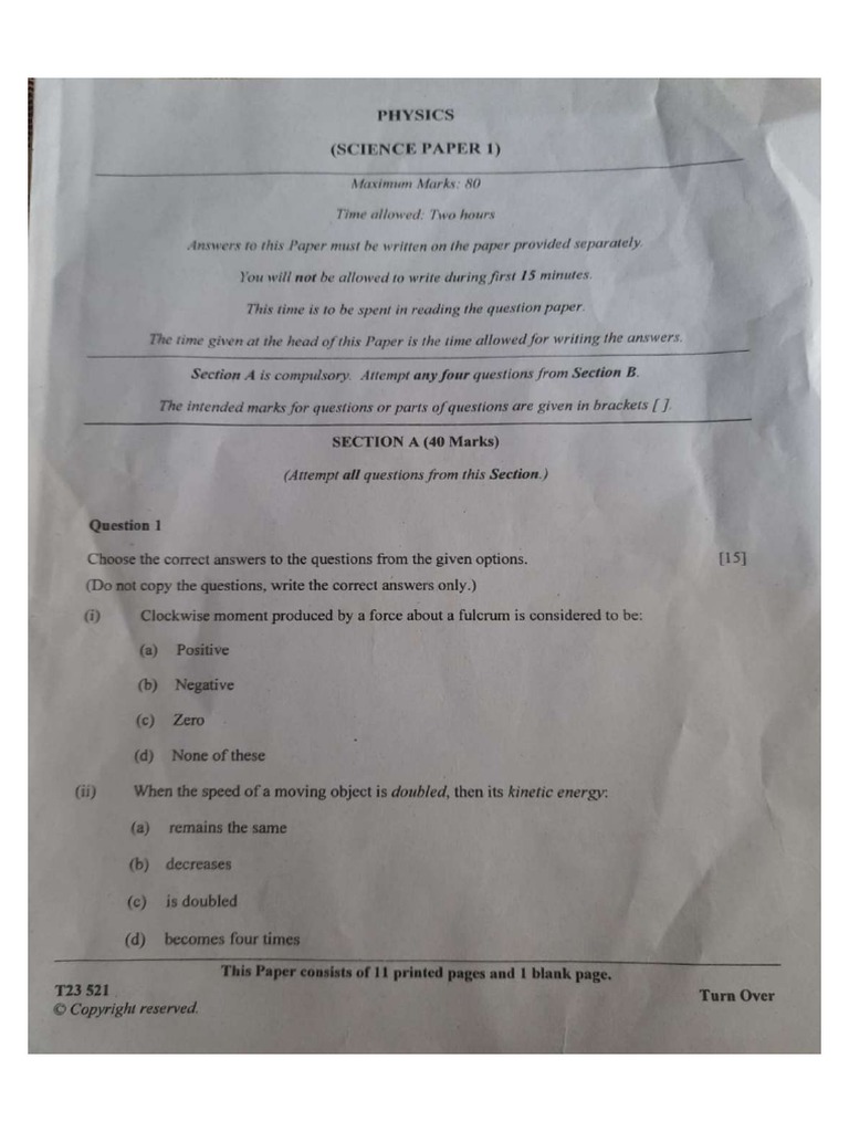 Icse Class 10 Physics Question Paper 2023 | PDF Icse Class 10 Physics Question Paper 2023 | PDF