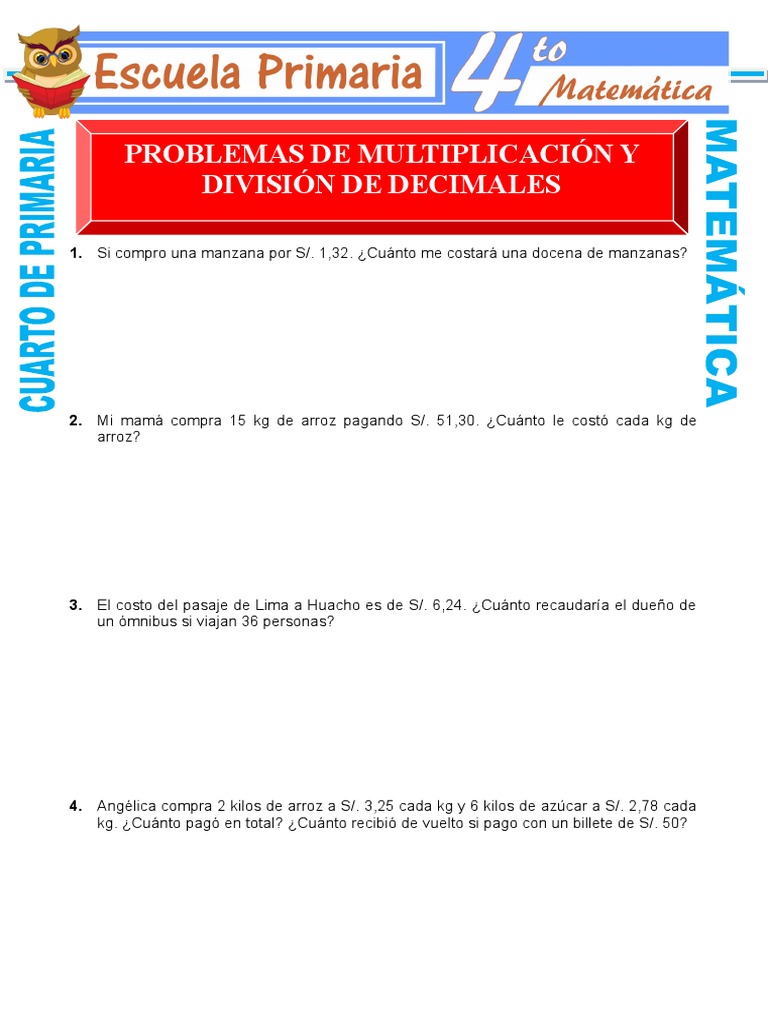 Problemas de Multiplicación y División de Decimales | PDF