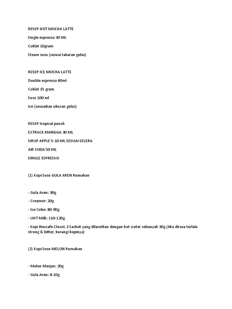 Resep Hot Mocha Latte | PDF