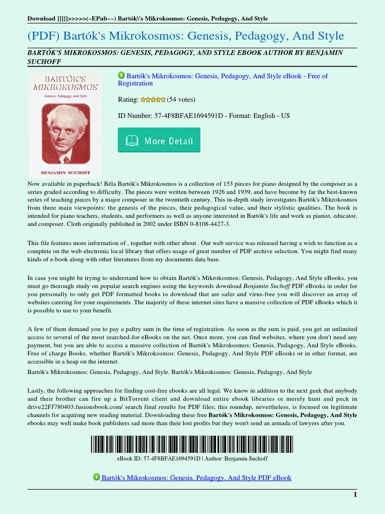 Bart K S Mikrokosmos Genesis Pedagogy and Style | PDF | Amazon Kindle | E Reader