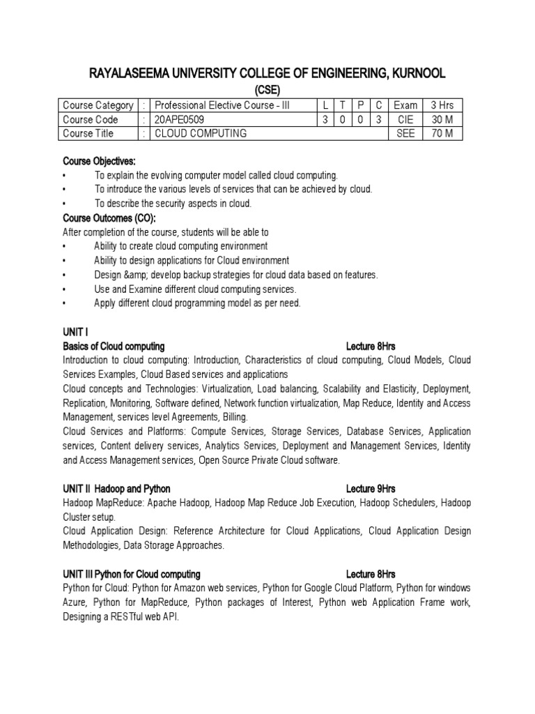 Vii Sem - Cc-Syllabus | PDF | Cloud Computing | Apache Hadoop