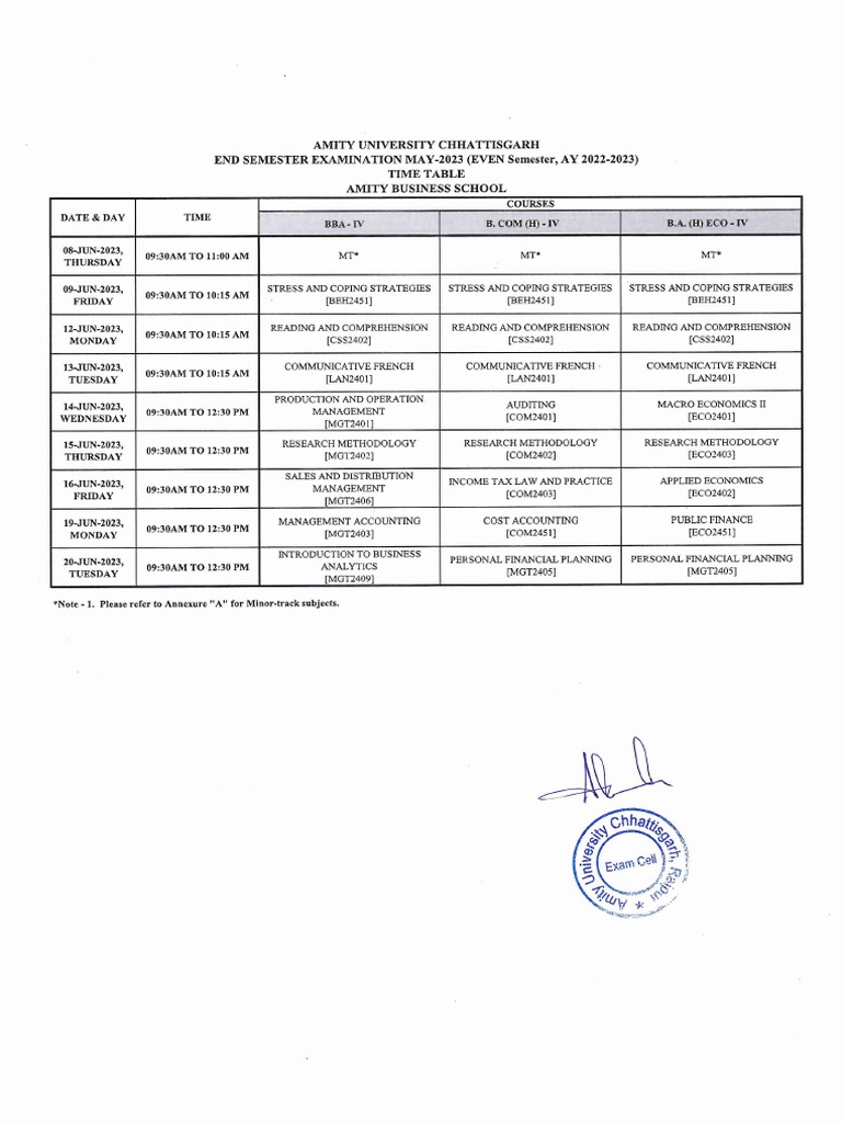 Time Table Sem 4 | PDF
