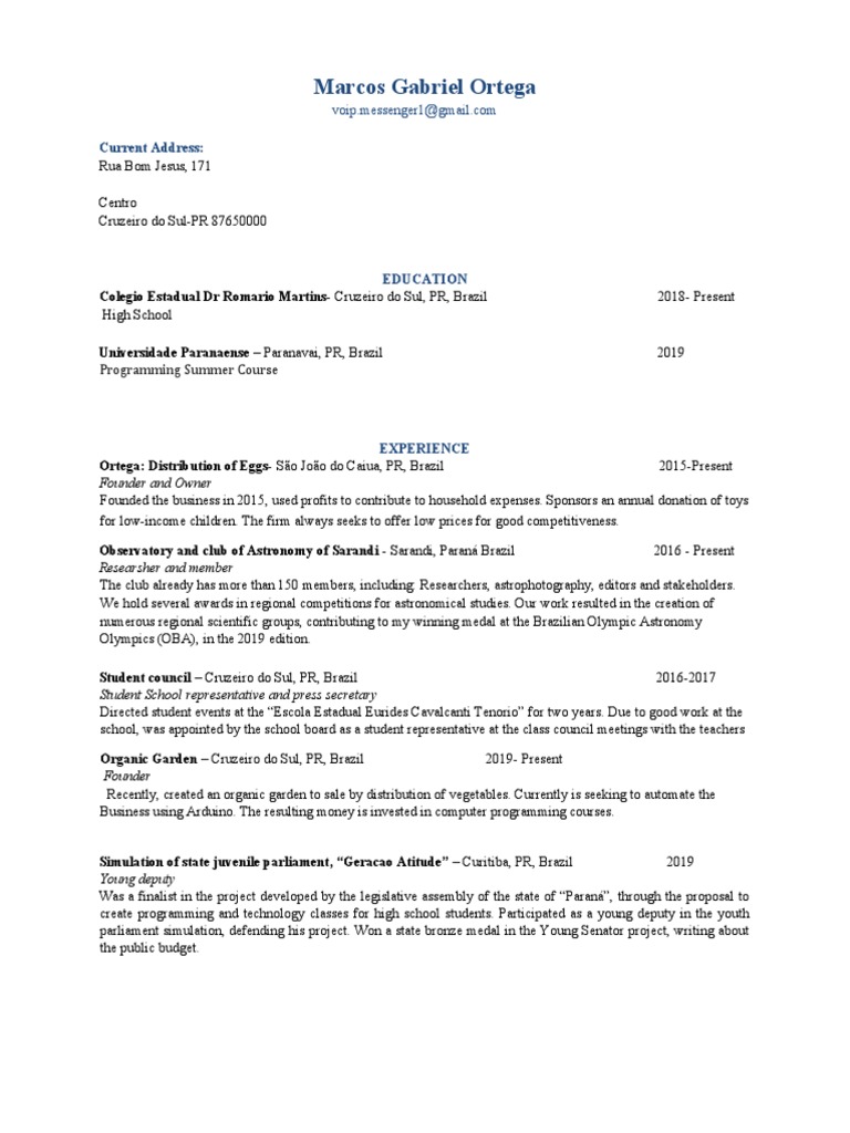 Resume (Gabriel) | PDF | Brazil Resume (Gabriel) | PDF | Brazil