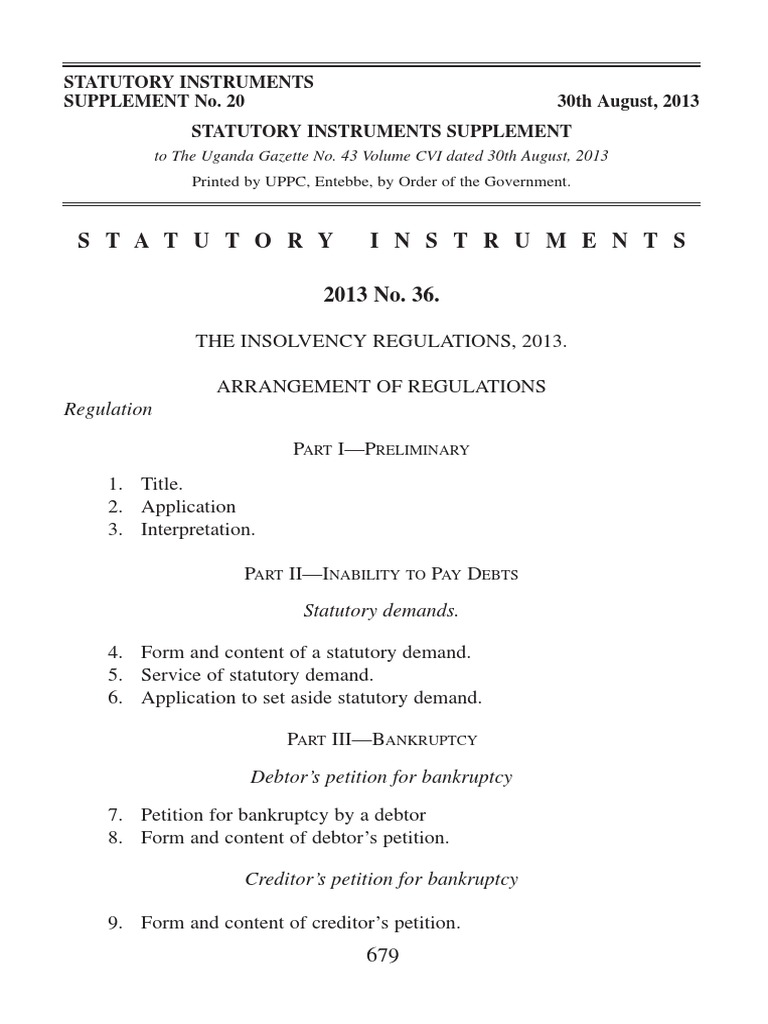 Statutory Instrument No 36 of 2013 1640091383 | PDF | Bankruptcy ...