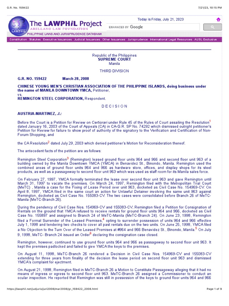 G.R. No. 159422 | PDF | Lease | Precedent