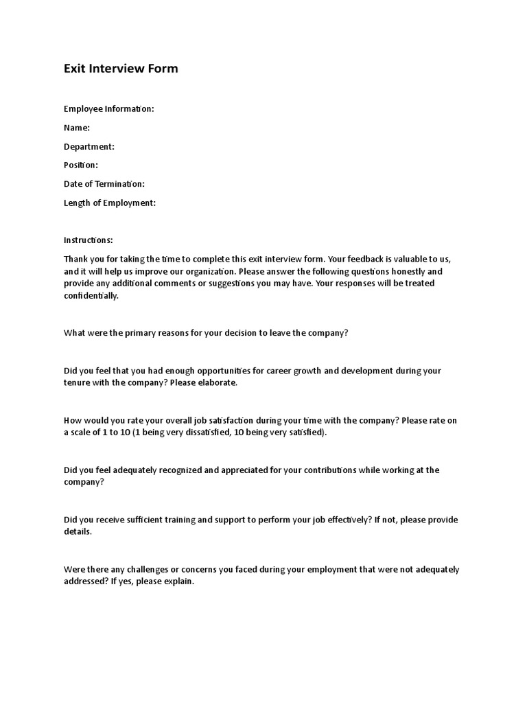 Exit Interview Form | PDF