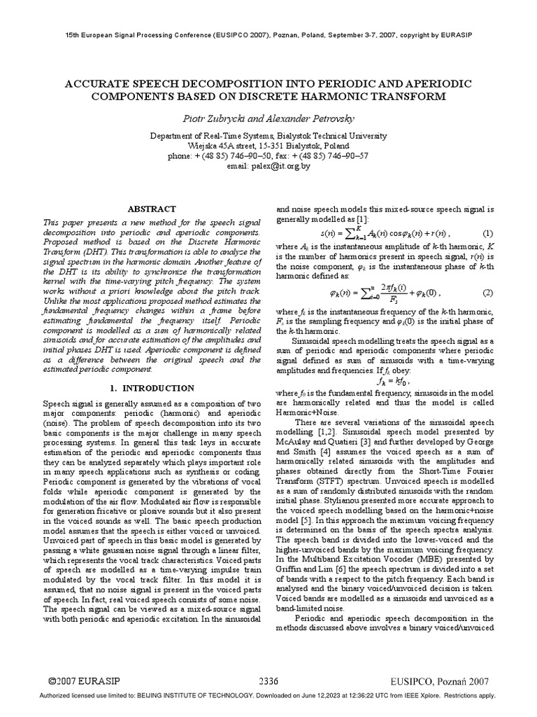 Accurate Speech Decomposition Into Periodic and Aperiodic Components ... Accurate Speech Decomposition Into Periodic and Aperiodic Components ...