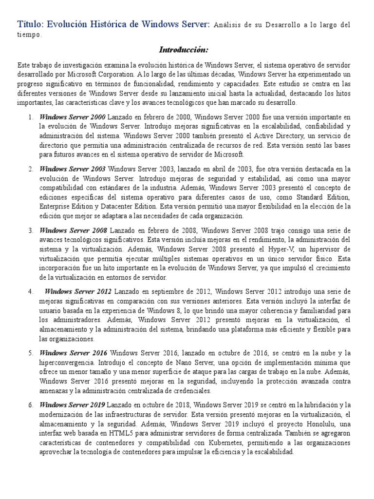 Evolución de Windows Server 1993-2022 | PDF | Microsoft Windows ...