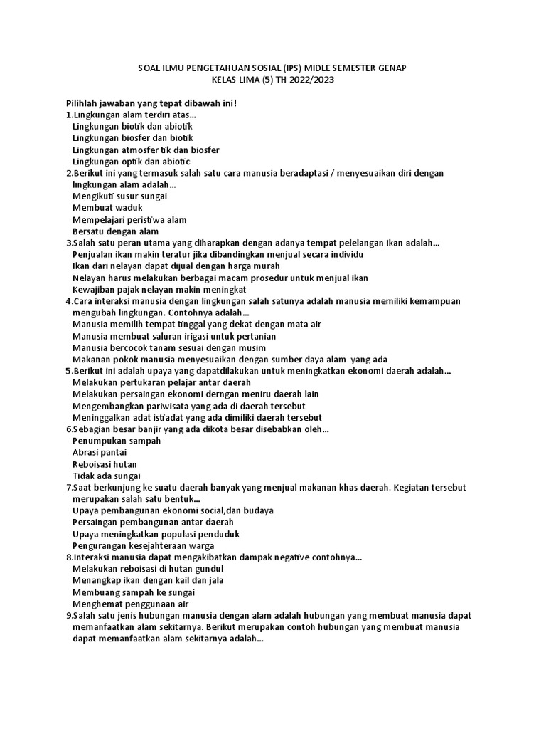 Soal IPS Kelas 5 Semester Genap | PDF