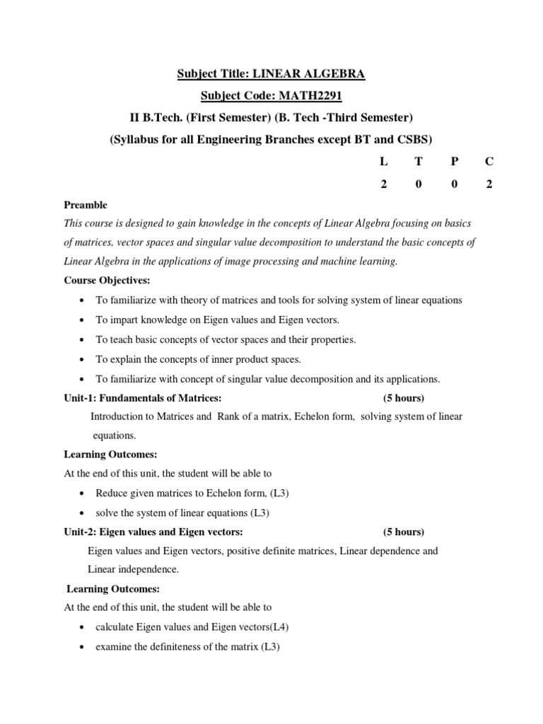 MATH2291-Linear Algebra-Syllabus | PDF | Eigenvalues And Eigenvectors ...