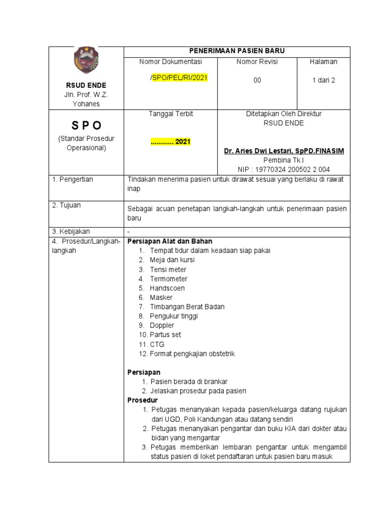 Prosedur Penerimaan Pasien Baru RSUD | PDF