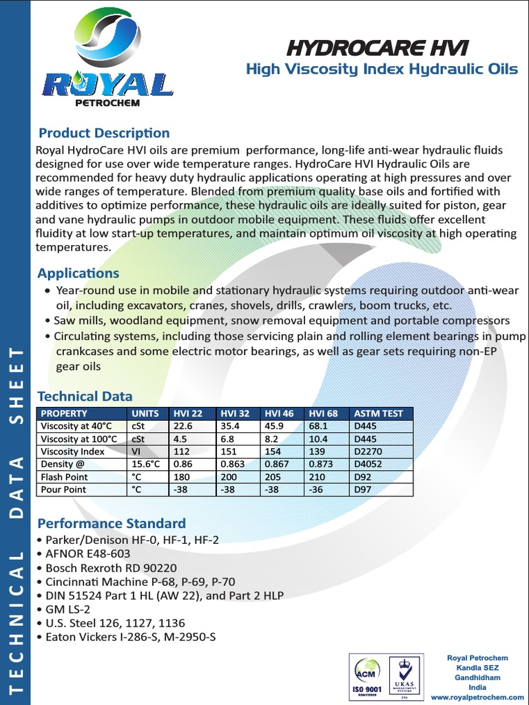 TDS - Hydrocare Hvi Series | PDF | Viscosity | Manufactured Goods