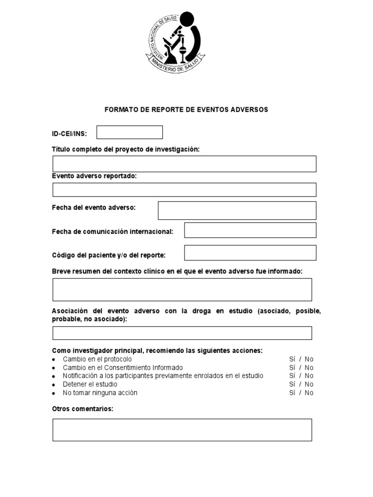 Formato de Reporte de Eventos Adversos | PDF