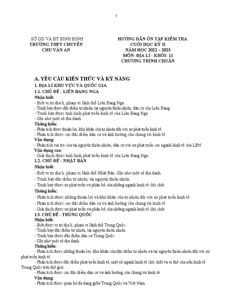 ĐÁP ÁN- ĐỀ CƯƠNG CK2- ĐIA 11 | PDF