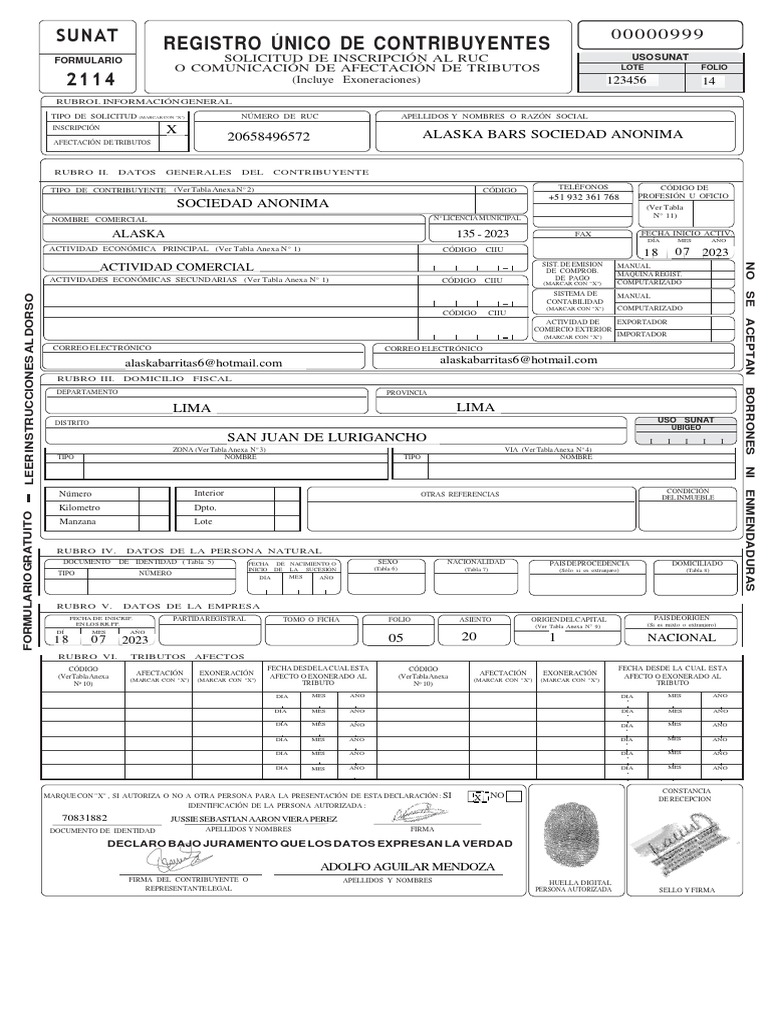 Inscripcion Del RUC | PDF