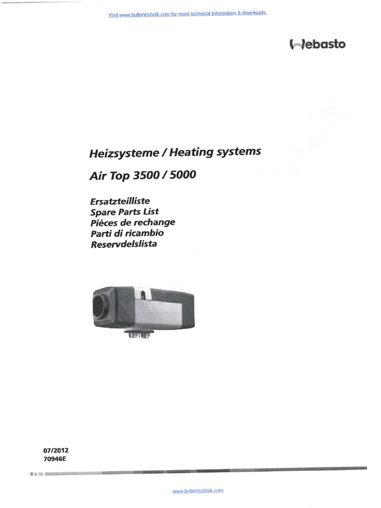 Webasto Heater Air Top 3500 5000 Parts List KIT de MONTAGEM | PDF