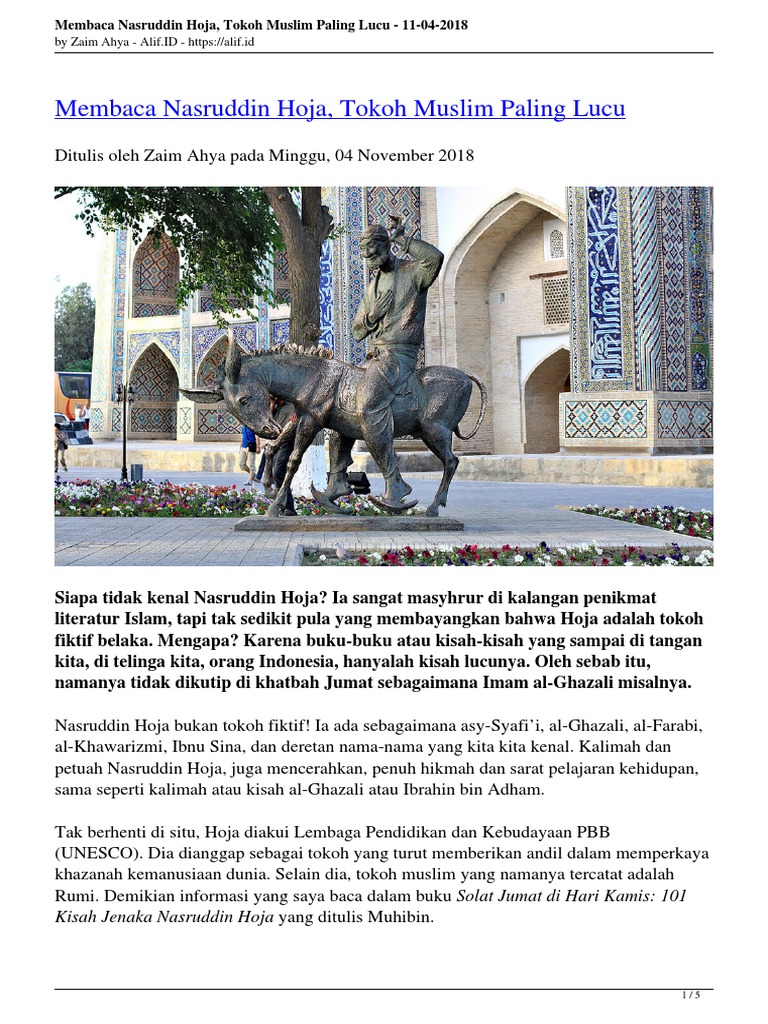 Membaca Nasruddin Hoja, Tokoh Muslim Paling Lucu | PDF