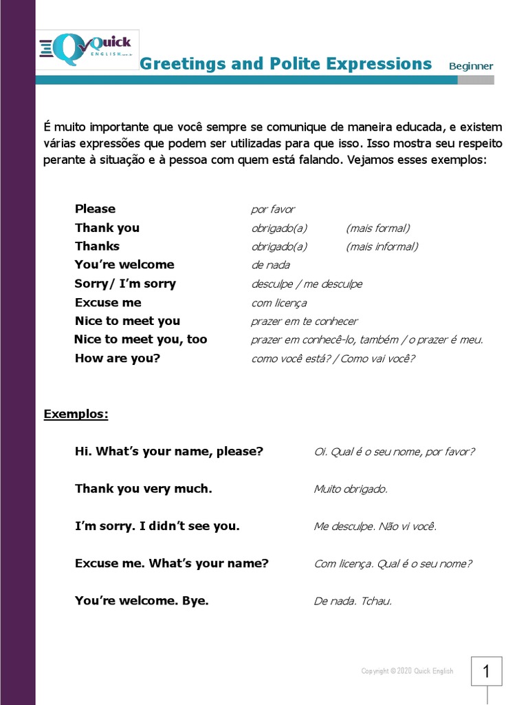 Greetings and Polite Expressions 2 | PDF