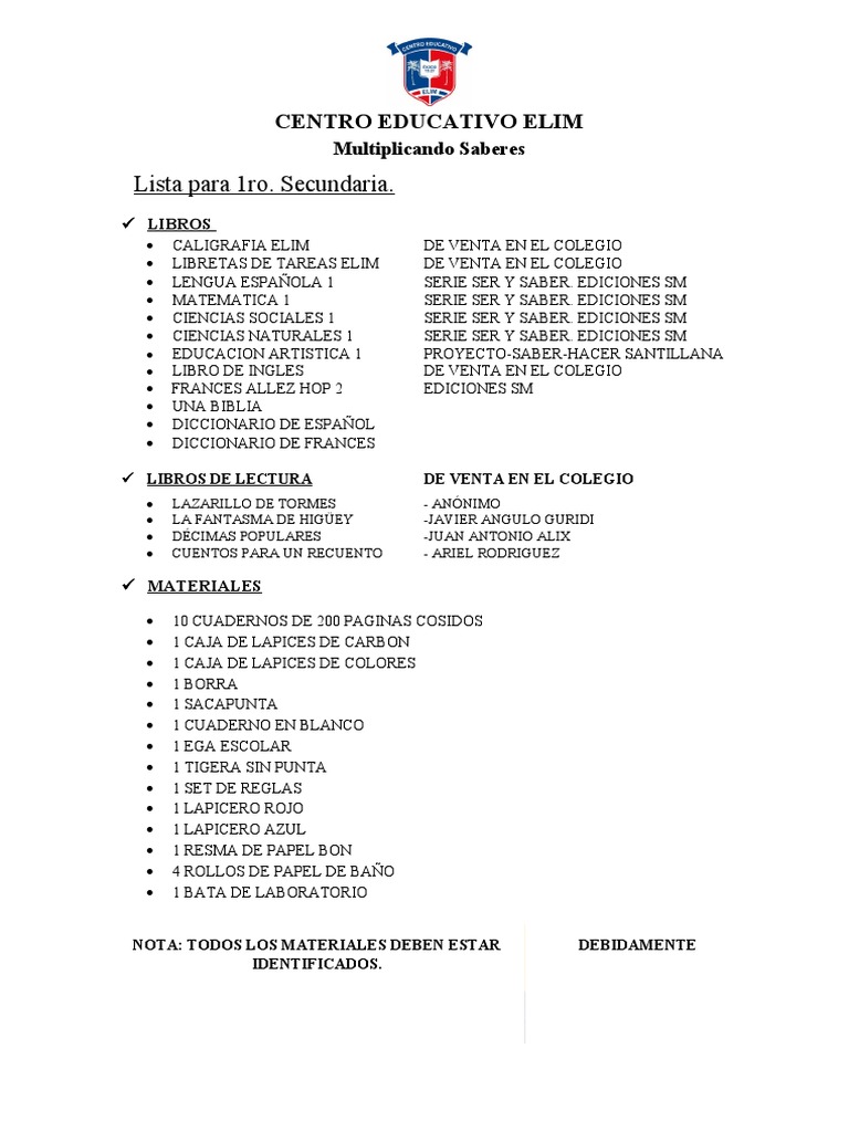 Lista de 1ro. Sec. | PDF