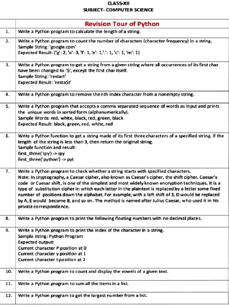 Python Question Paper Pdf Cipher String Computer Science 