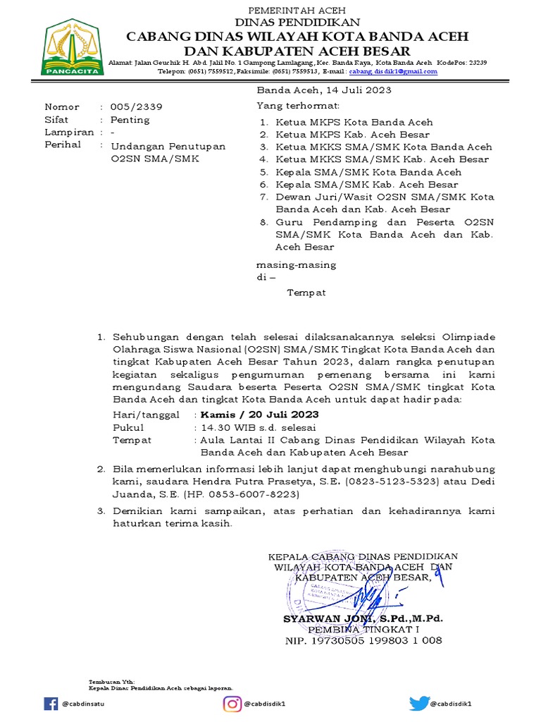 Undangan Penutupan O2SN 2023 | PDF