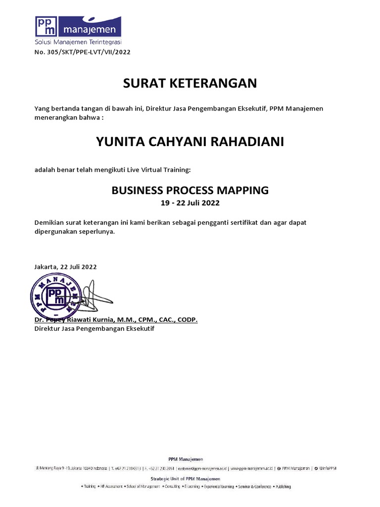 Sertifikat Business Process Mapping - YUNITA CAHYANI RAHADIANI | PDF