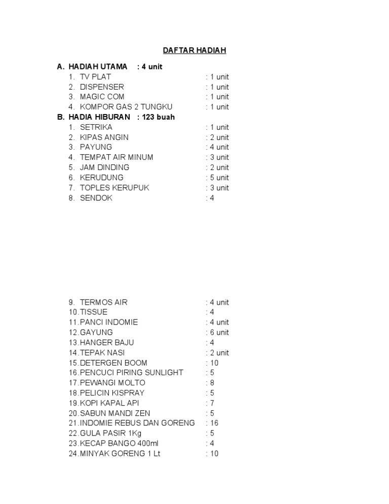 Daftar Hadiah Utama dan Hiburan | PDF