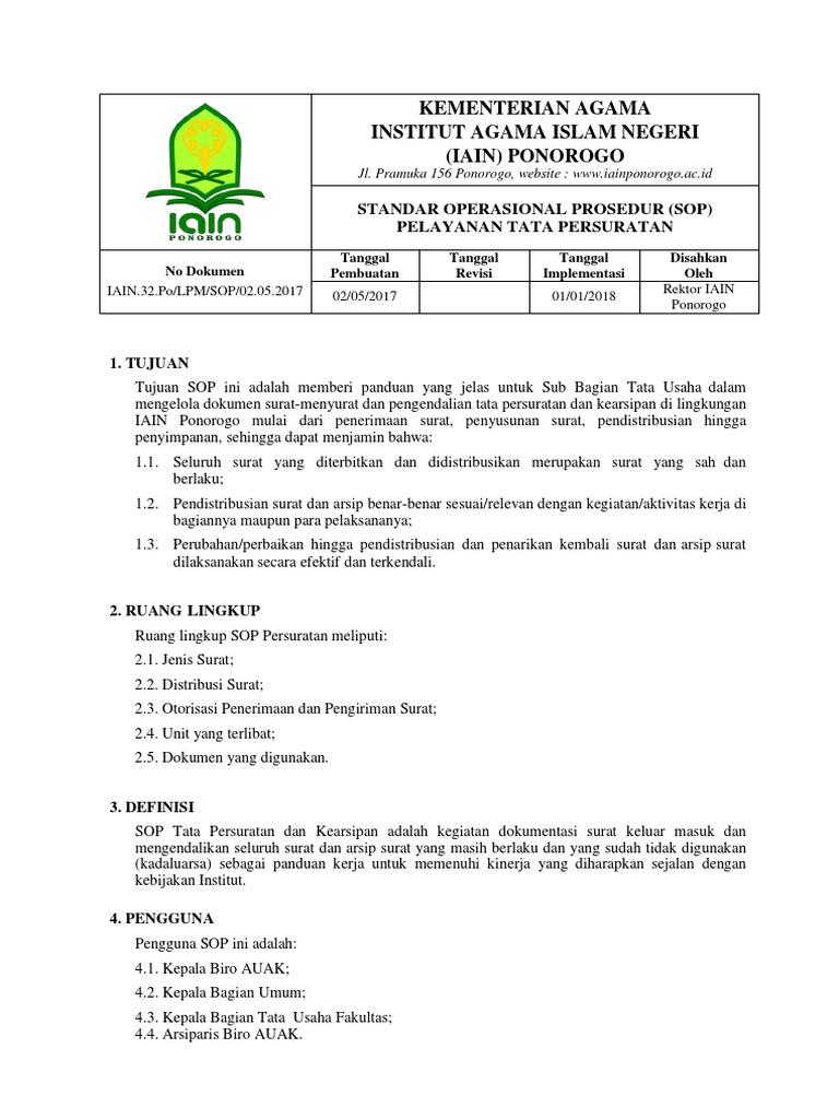 1 - Sop Pelayanan Tata Persuratan | PDF