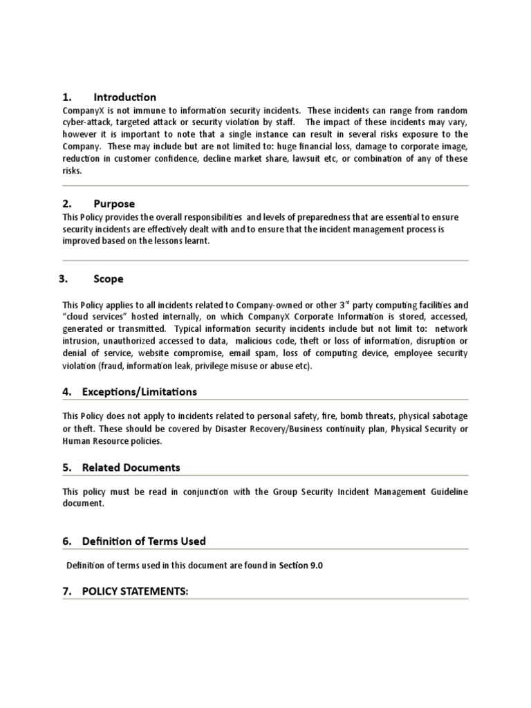 Incident Management Policy Draft | Download Free PDF | Security ...