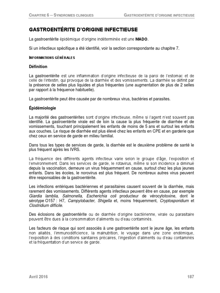 Gastroentérite infectieuse chez l'enfant | PDF | Infection ...