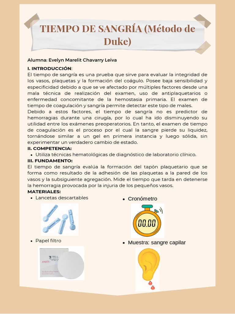 Tiempo de Sangría: Método de Duke | PDF | Plaqueta | Hemostasia