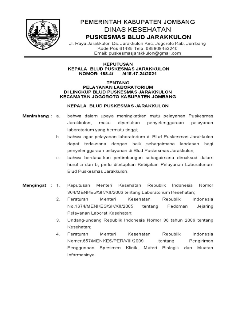 8.1.2.1 SK Pelayanan Laboratorium | PDF