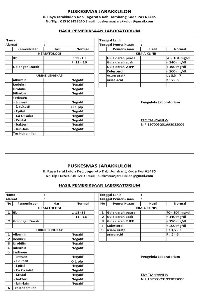 Form Hasil Pemeriksaan Lab | PDF