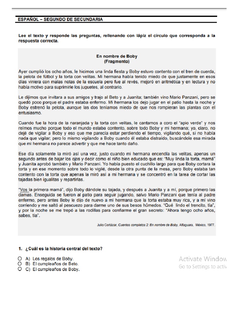 Actividad Literatura 2do Sec. | PDF