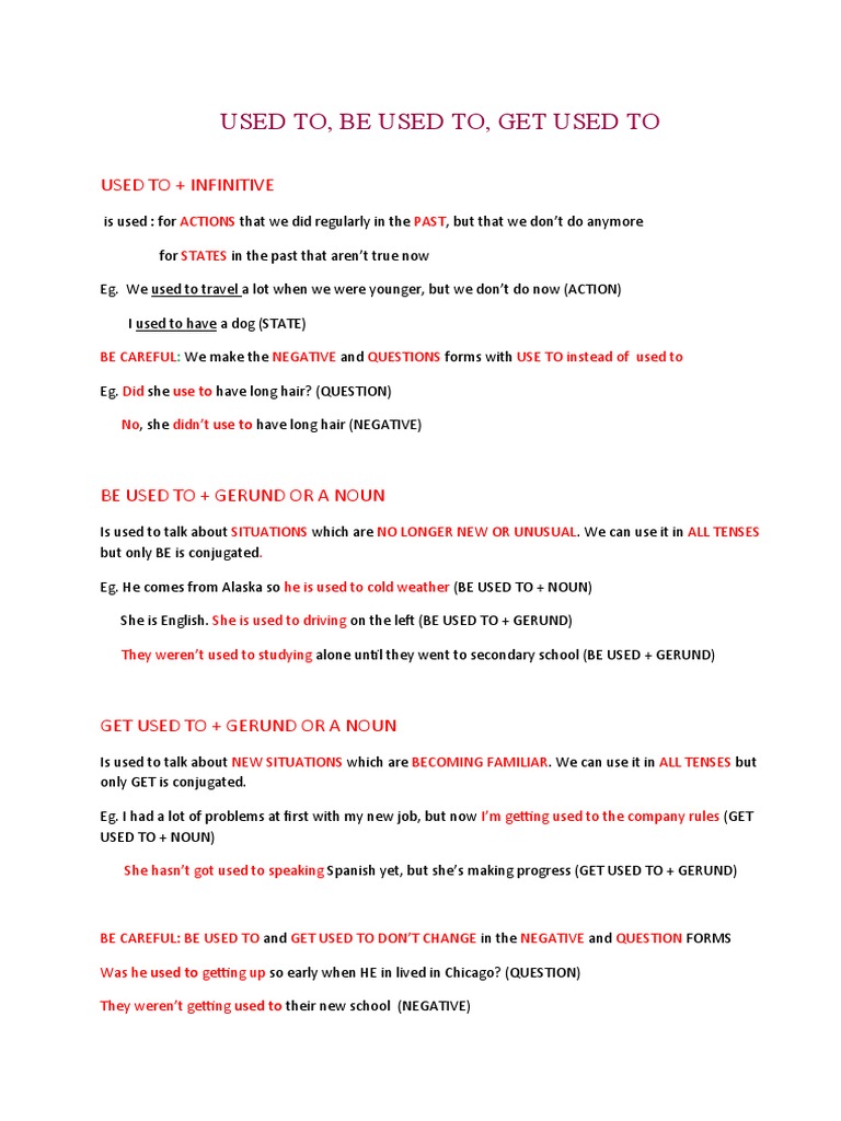 Used To Be Used To Get Used To | PDF | Grammatical Tense | Linguistics