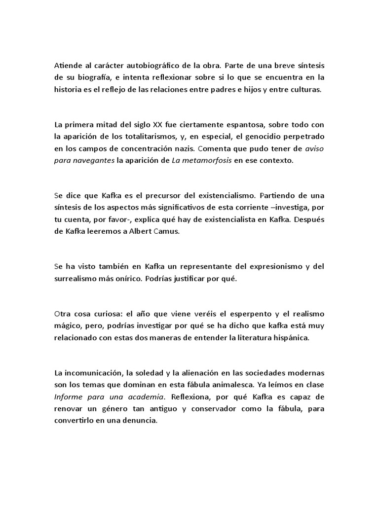 Examen Kafka | PDF | Franz Kafka | La metamorfosis Examen Kafka | PDF | Franz Kafka | La metamorfosis
