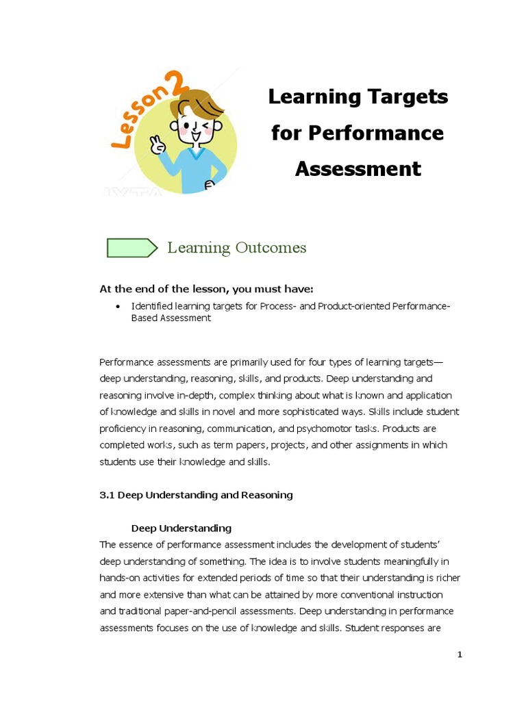 Lesson 2 Learning Targets For Performance Assessment | PDF | Inductive ...