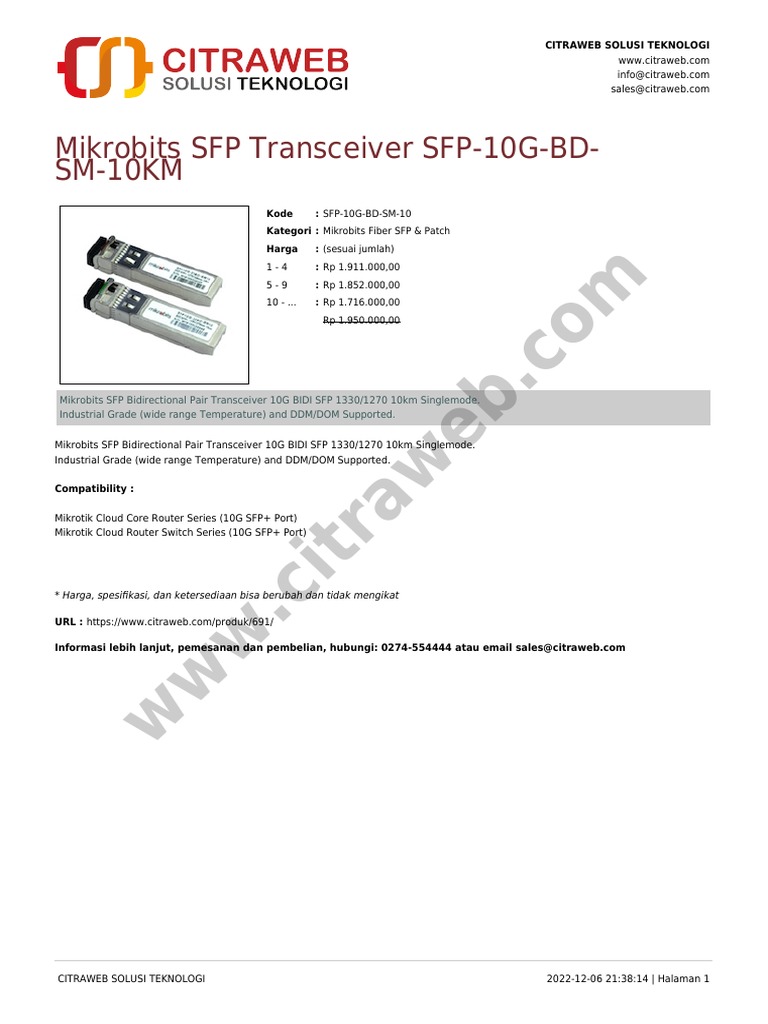 Brosur SFP 10G BD SM 10 - 20221206 | PDF