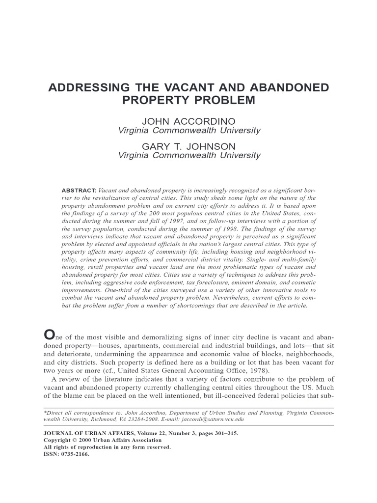 Addressing The Vacant and Abandoned Property Problem - Enhanced Reader ...